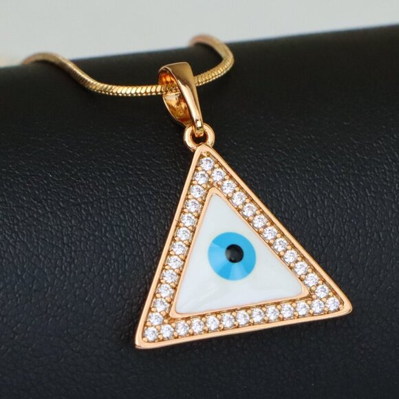 ACCEPT OFFER | Jewelry | Triangle Evil Eye Rose Gold Pendant With Cubic ...